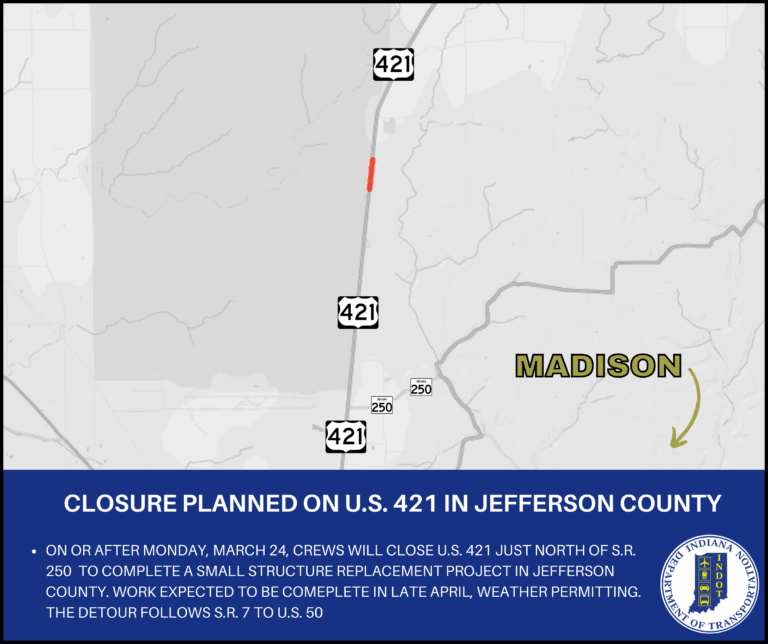 U.S. 421 Road Closure Planned in Jefferson County