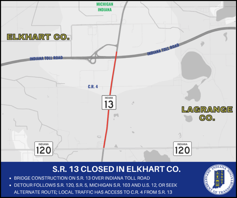 S.R. 13 to close for construction on the Indiana Toll Road